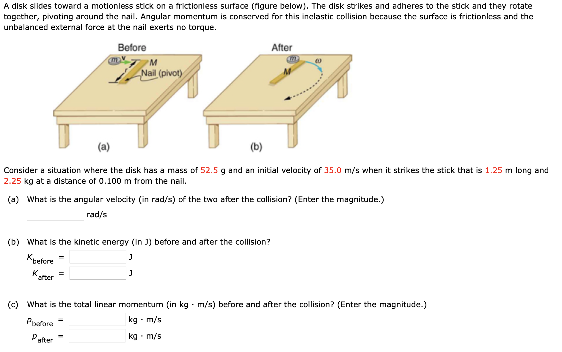 Solved A disk slides toward a motionless stick on a | Chegg.com