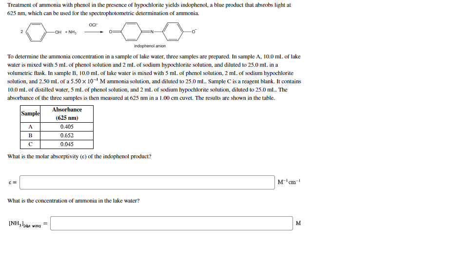 Treatment of ammonia with phenol in the presence of | Chegg.com