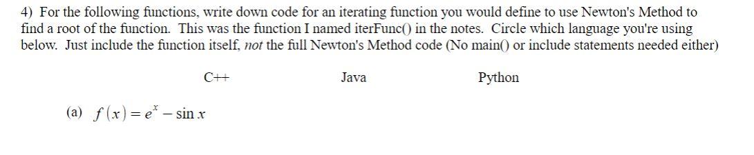 Solved 4) For the following functions, write down code for | Chegg.com