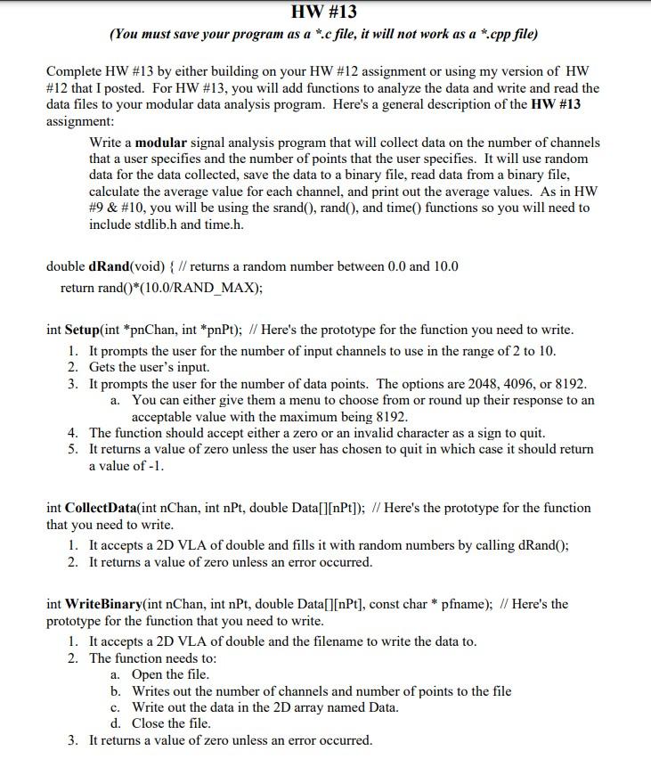 Solved HW \#13 (You must save your program as a ".c file, it | Chegg.com