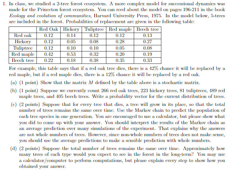 In class, we studied a 2-tree forest ecosystem. Λ | Chegg.com