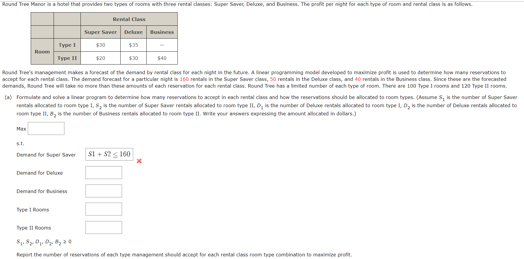 Solved room type II, B2 is the number of Business rentals | Chegg.com