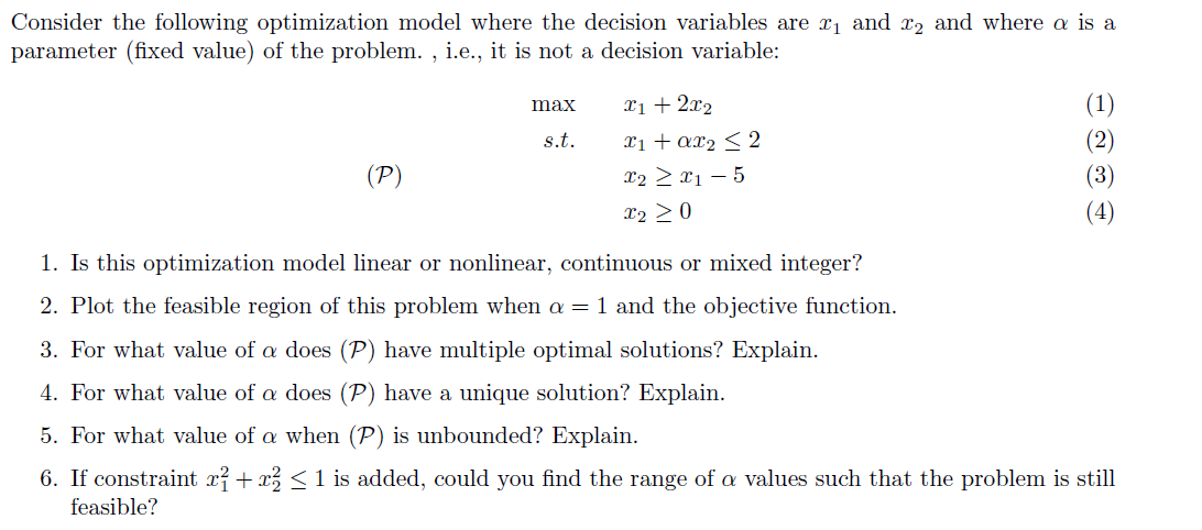 Solved Consider the following optimization model where the | Chegg.com