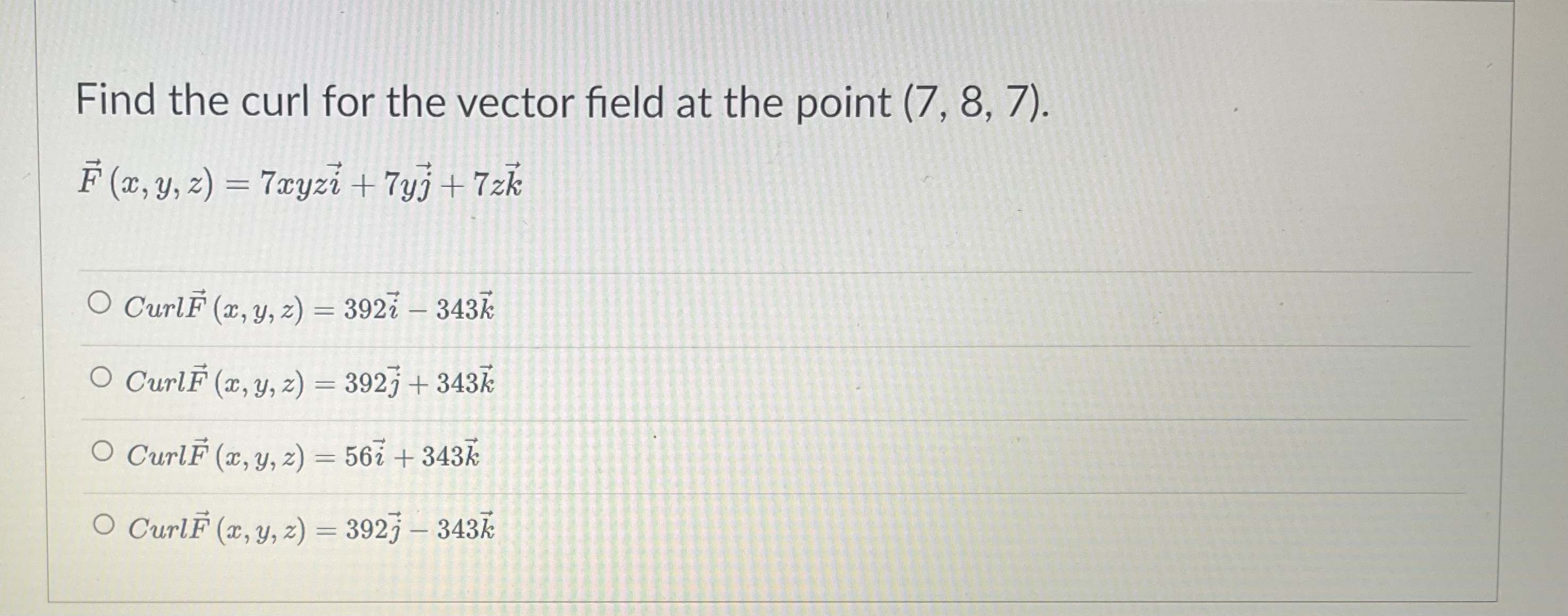 Solved Find the curl for the vector field at the point | Chegg.com