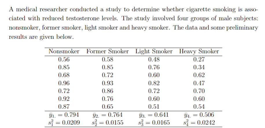 1. Find ̄y... 2. Find SSB and SSW . 3. Specify the | Chegg.com