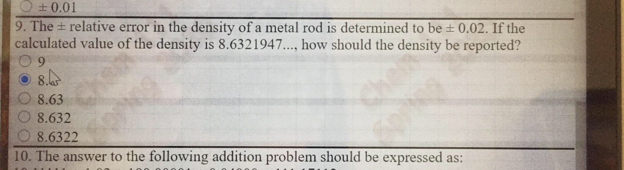 Solved O + 0.01 9. The = relative error in the density of a | Chegg.com
