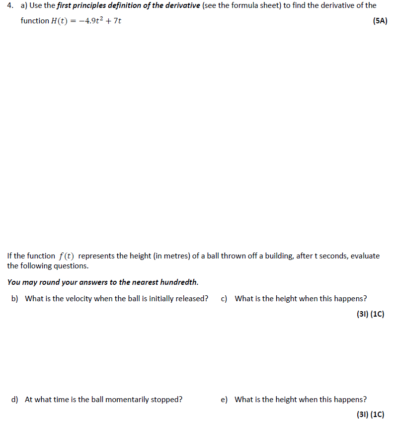 Solved 4. a) Use the first principles definition of the | Chegg.com