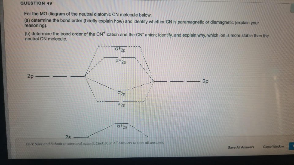 Solved QUESTION 49 For the MO diagram of the neutral | Chegg.com