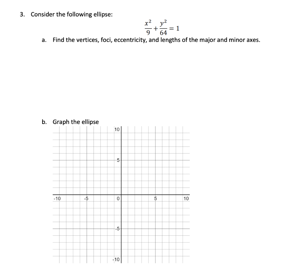 Solved 3. Consider the following ellipse: x2 = 1 9 64 a. | Chegg.com