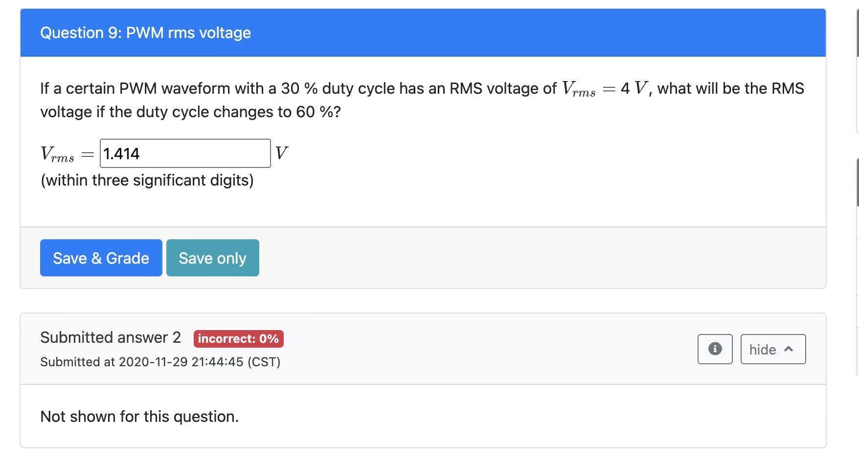 Solved Question 9: PWM rms voltage If a certain PWM waveform | Chegg.com