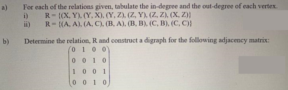 Solved a) For each of the relations given, tabulate the | Chegg.com Solved a) For each of the relations given, tabulate the | Chegg.com