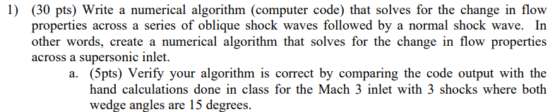 1) (30 pts) Write a numerical algorithm (computer | Chegg.com