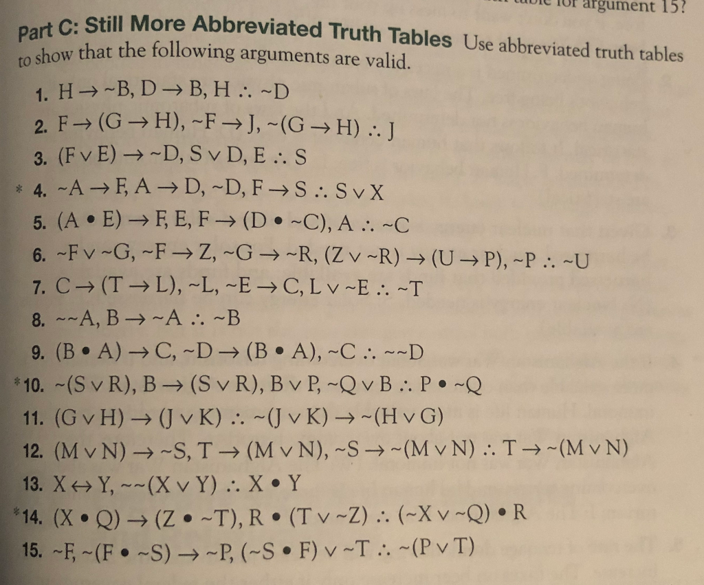 Solved Part C: Still More Abbreviated Truth Tables Use | Chegg.com