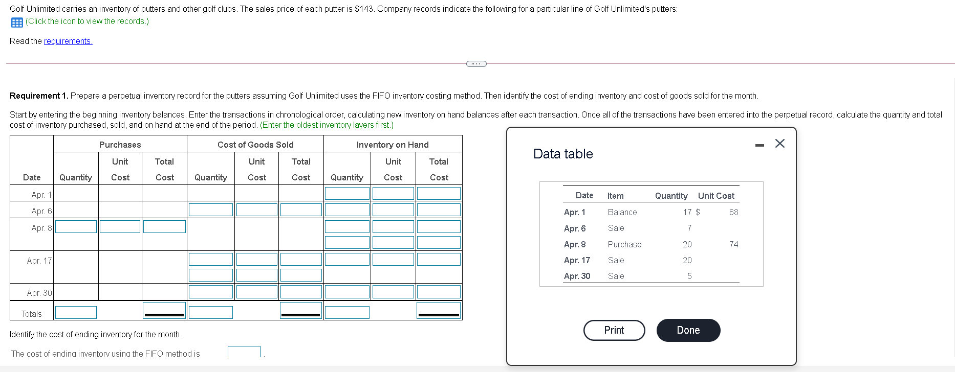 Solved Golf Unlimited carries an inventory of putters and | Chegg.com