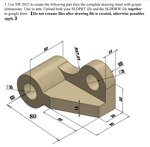 Solved Use SW 2023 ﻿to create the following part then the | Chegg.com