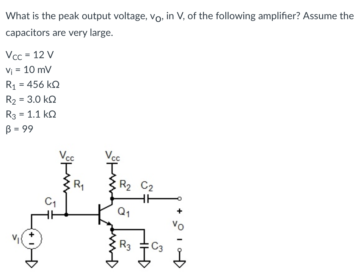 Solved What is the peak output voltage, v0, in V, of the | Chegg.com