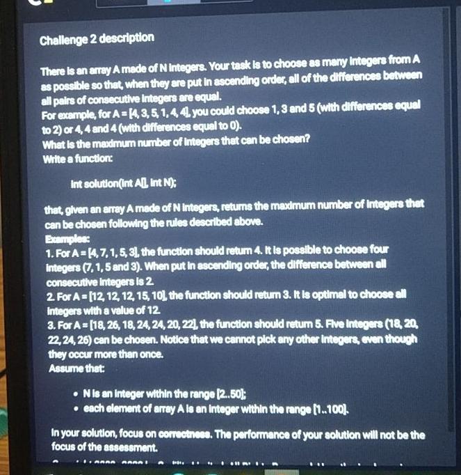 Solved Challenge 2 desciption There is an anrey A made of N | Chegg.com