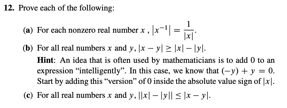 Solved 12. Prove each of the following: (a) For each nonzero | Chegg.com