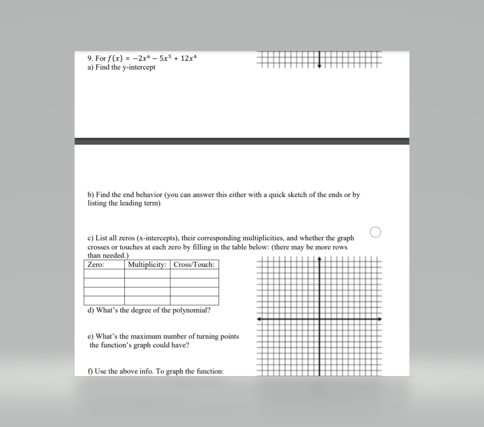 Solved 9. For f(x) = -2x6 - 5x5 + 12x+ a) Find the | Chegg.com