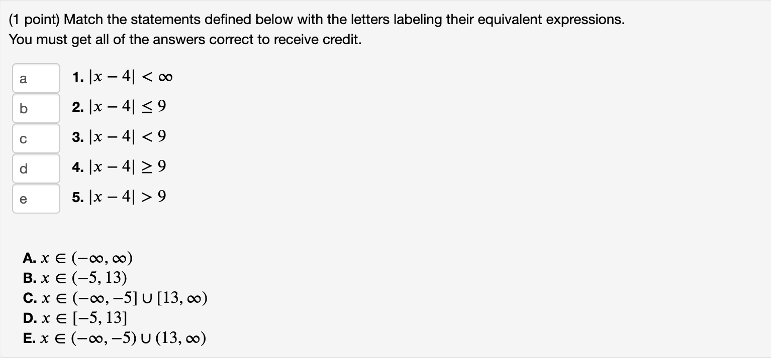 Solved (1 point) Match the statements defined below with the | Chegg.com
