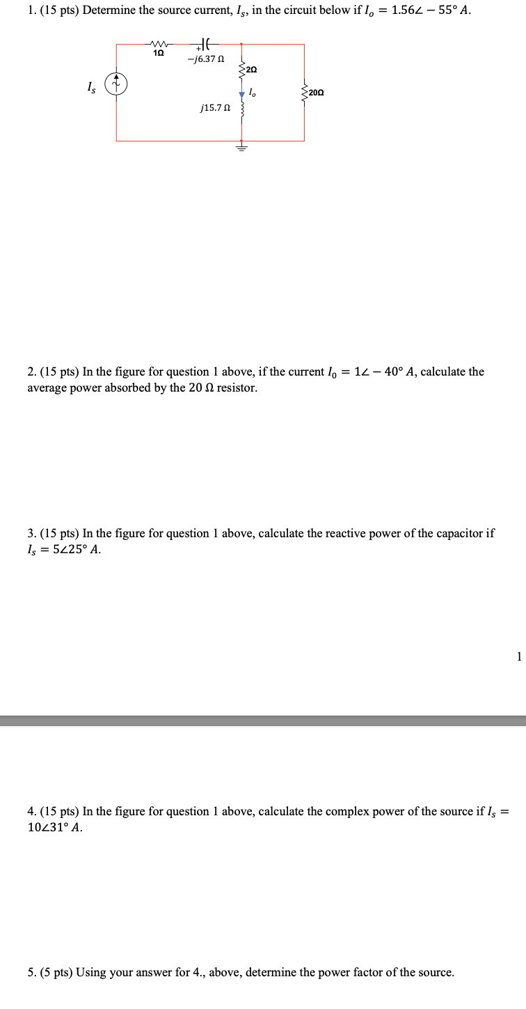 Solved 1. (15 pts) Determine the source current, Is, in the | Chegg.com
