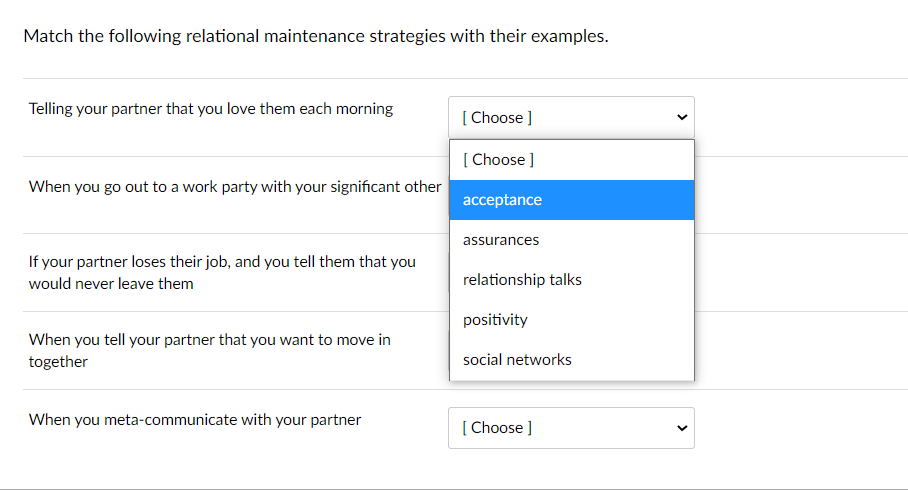 Solved Match the following relational maintenance strategies | Chegg.com