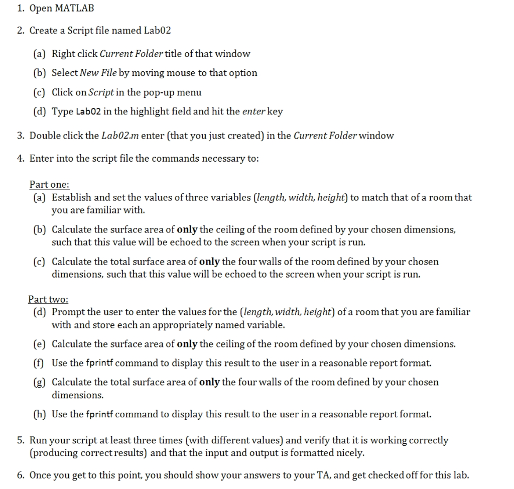 Solved 1 Open Matlab 2 Create A Script File Named Lab02