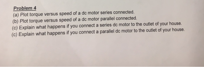 Solved Problem 4 (a) Plot torque versus speed of a dc motor | Chegg.com
