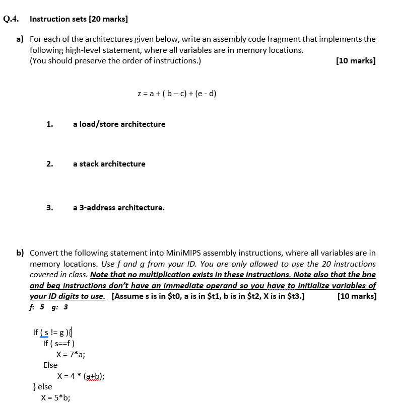 Solved Q.4. ﻿Instruction sets [20 ﻿marks]a) ﻿For each of the | Chegg.com
