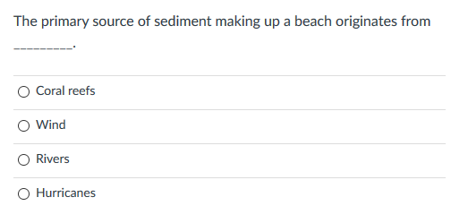 Solved The primary source of sediment making up a beach | Chegg.com