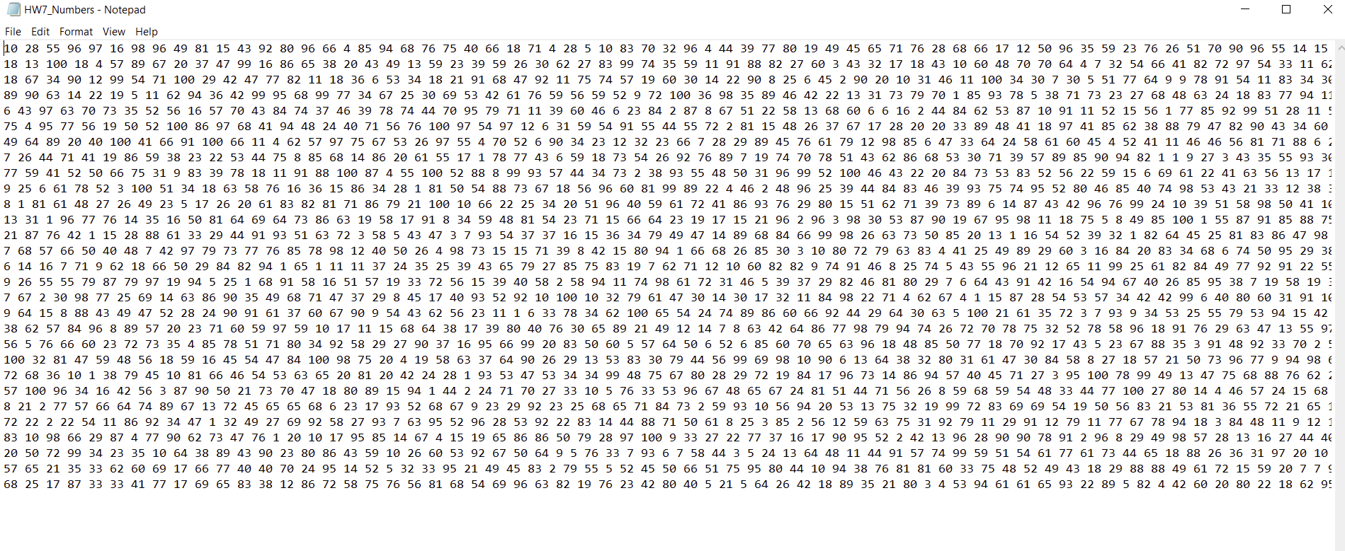 Solved Download the file HW7_Numbers.txt. Write a MATLAB | Chegg.com