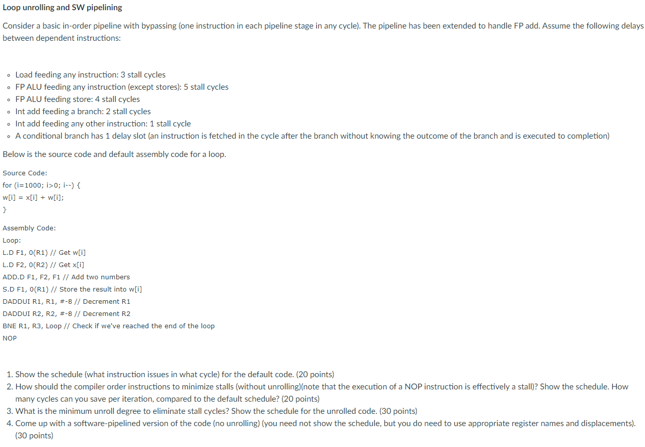 Consider a basic in-order pipeline with bypassing | Chegg.com