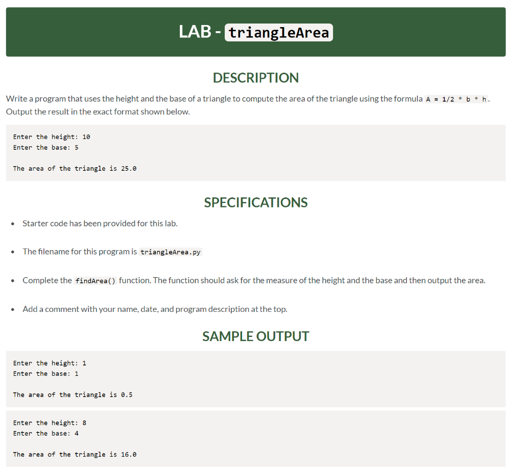 Write a program that uses the height and the base of | Chegg.com