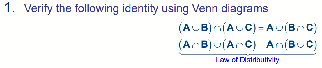 Solved 1. Verify the following identity using Venn diagrams | Chegg.com