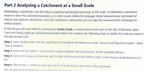 Part 2 Analysing a Catchment at a Small Scale | Chegg.com