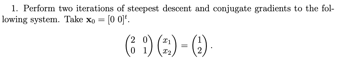 Solved 1 Perform Two Iterations Of Steepest Descent And