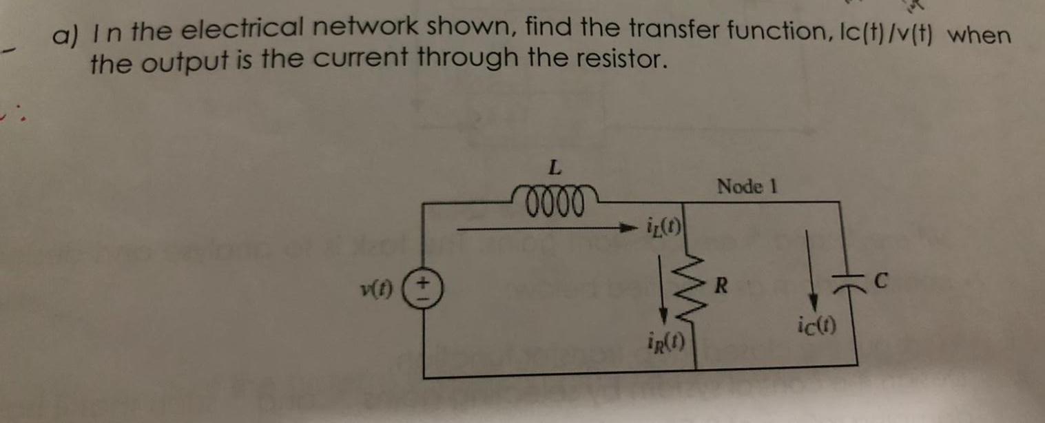 Solved a) in the electrical network shown, find the transfer | Chegg.com