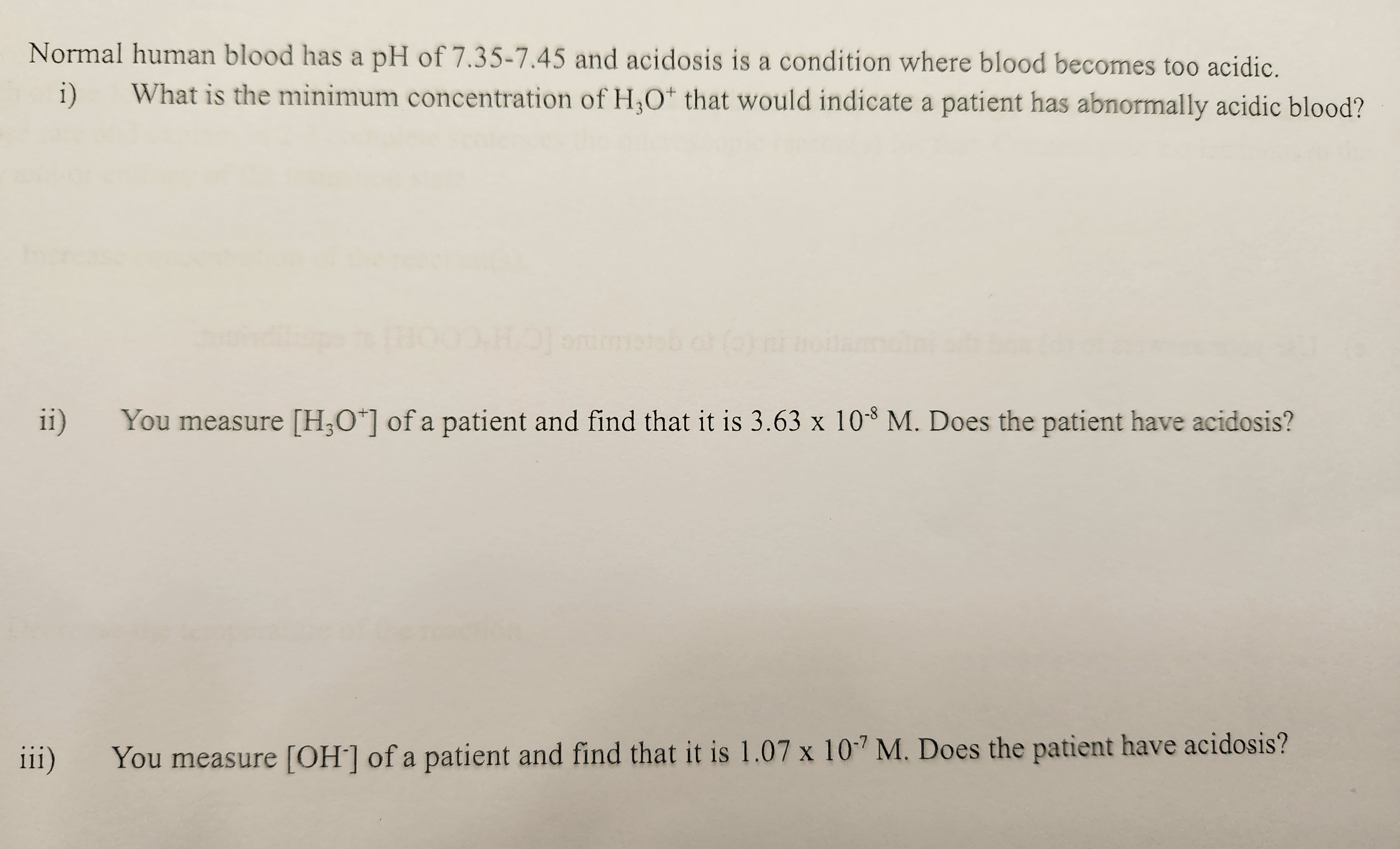 Solved Normal human blood has a pH of 7.35-7.45 and acidosis | Chegg.com