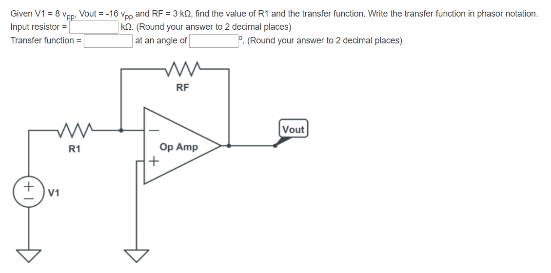 Solved Given V1 = 6 Vpp, V2 = 9 Vpp, Vout = 0.36 Vpp and Rf | Chegg.com