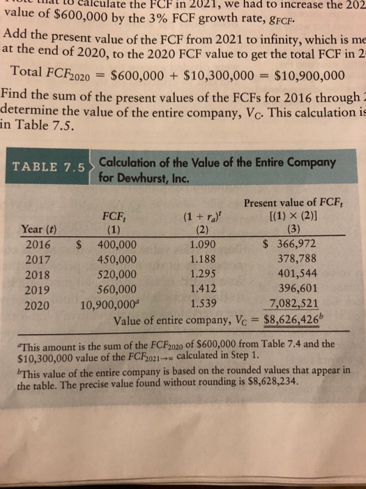 Solved to calculate the FCF in 2021, we had to increase the | Chegg.com