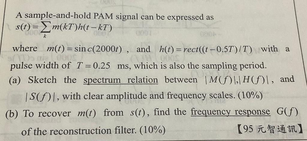 Solved A sample-and-hold PAM signal can be expressed as | Chegg.com