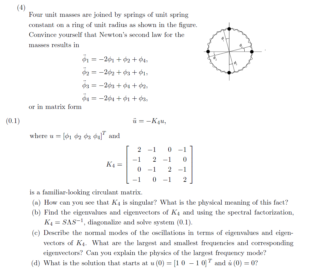 Solved Four unit masses are joined by springs of unit spring | Chegg.com