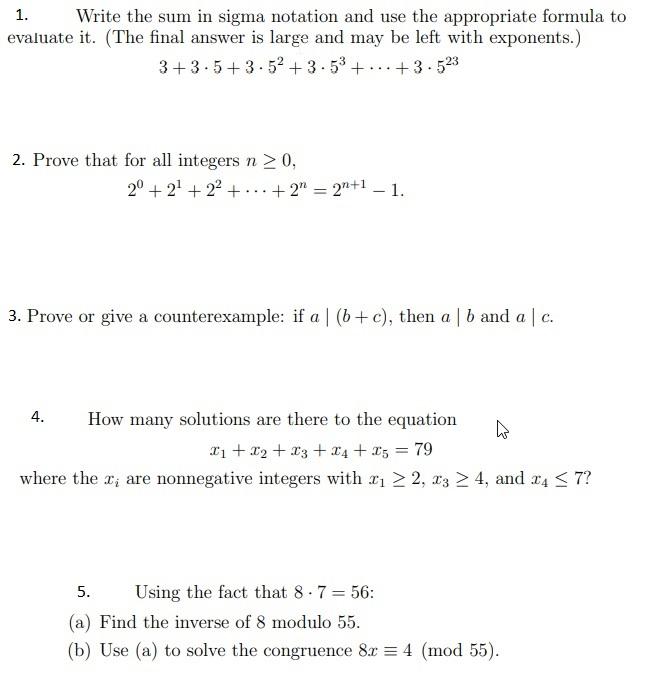 Solved 1. Write the sum in sigma notation and use the | Chegg.com
