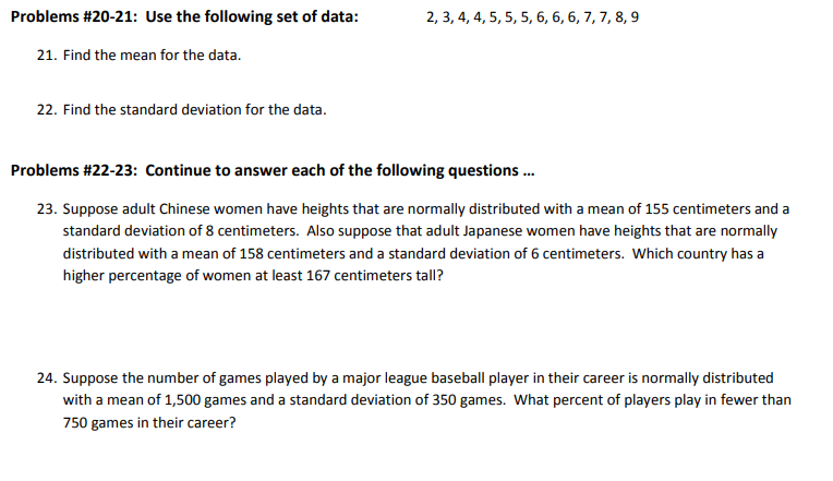 Solved Problems #20-21: Use the following set of data: | Chegg.com