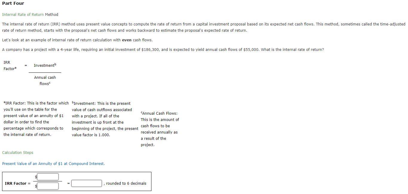 Solved Part Two Net Present Value Method Net present value | Chegg.com