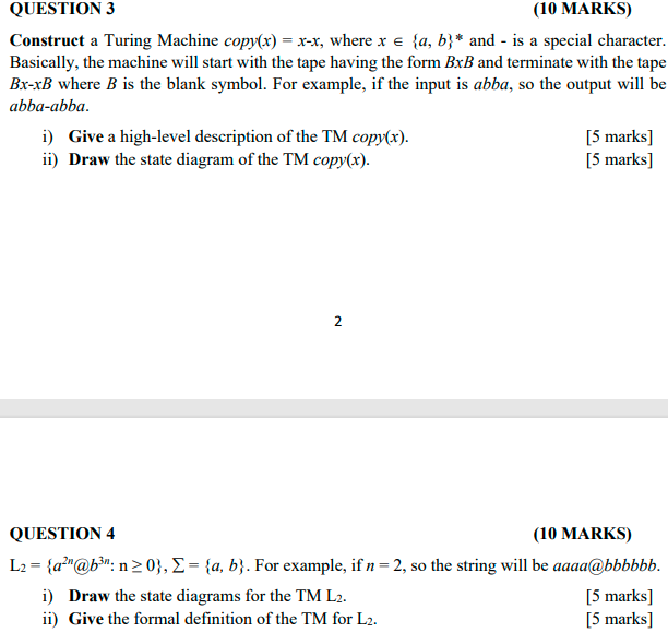 Solved QUESTION 3 (10 MARKS) Construct a Turing Machine | Chegg.com