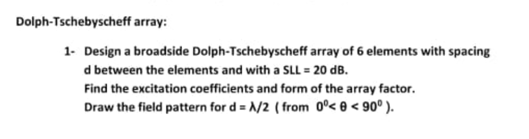 Dolph-Tschebyscheff array: 1. Design a broadside | Chegg.com