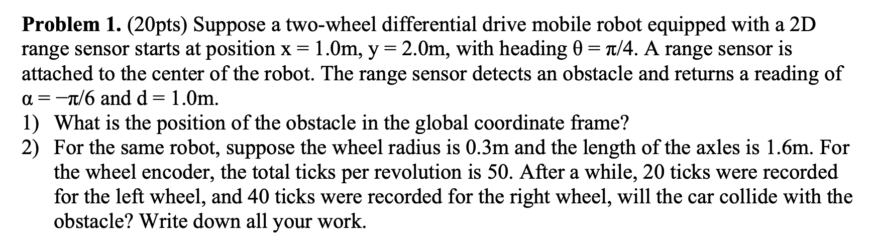 Solved Problem 1 20pts ﻿suppose A Two Wheel Differential