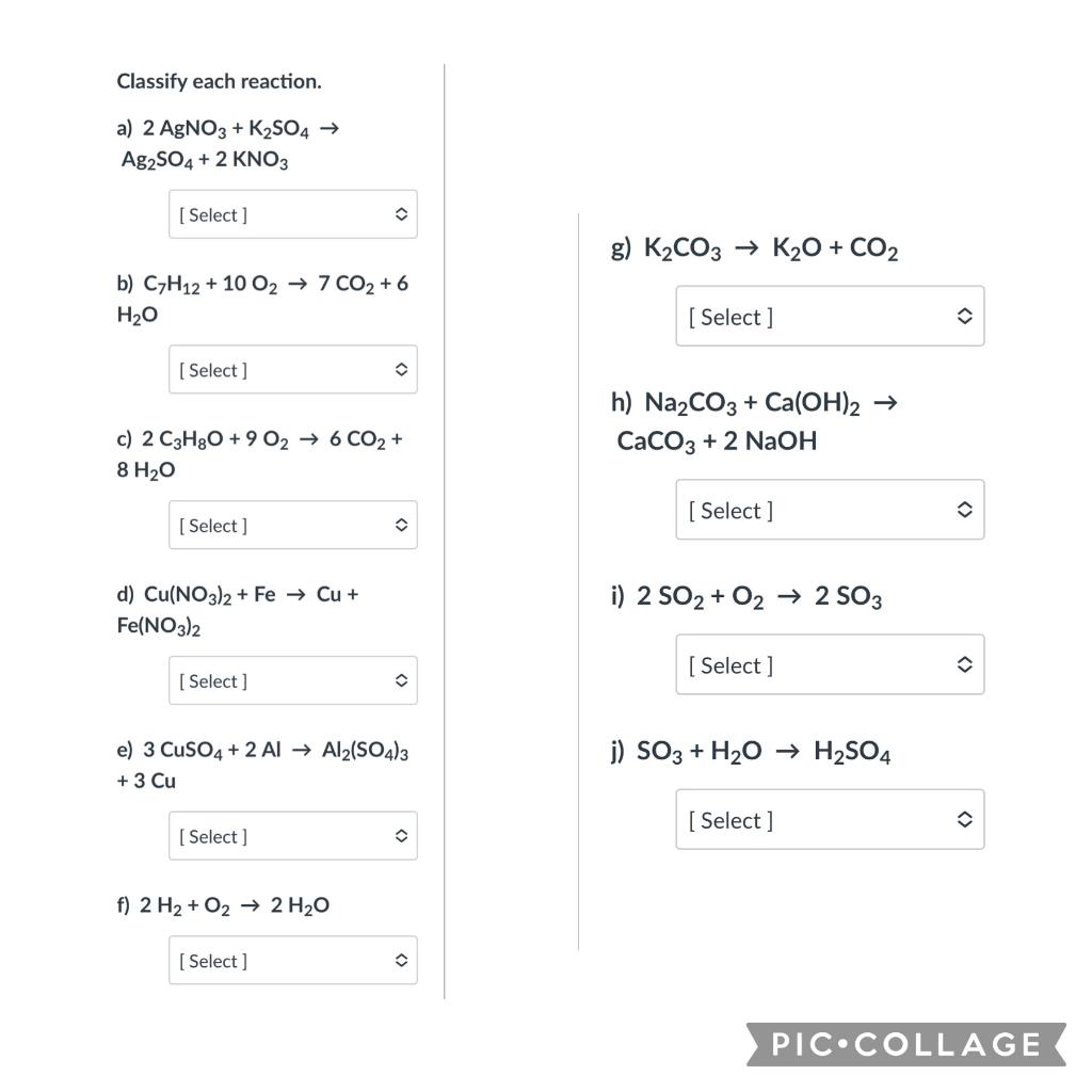 Classify each reaction. a) 2AgNO3+K2SO4→ Ag2SO4+2KNO3 | Chegg.com