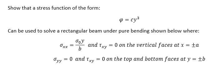 Solved Show that a stress function of the form: φ=cy3 Can be | Chegg.com